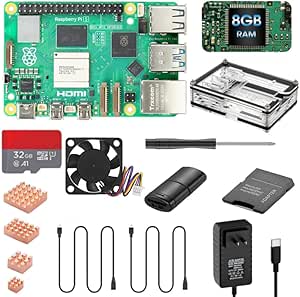 Raspberry Pi 5 8GB Starter Kit with 32GB SD Card, 4 Heat Sinks, 2 HDMI ...