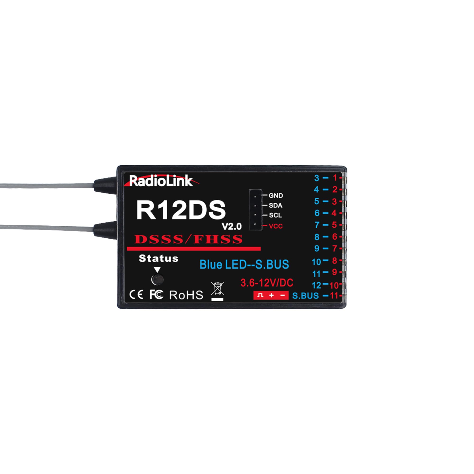 Amazon | Radiolink R12DS 受信機2.4GHz RC 12チャンネルSBUS/PWM受信機、4000M長距離制御、RC ...