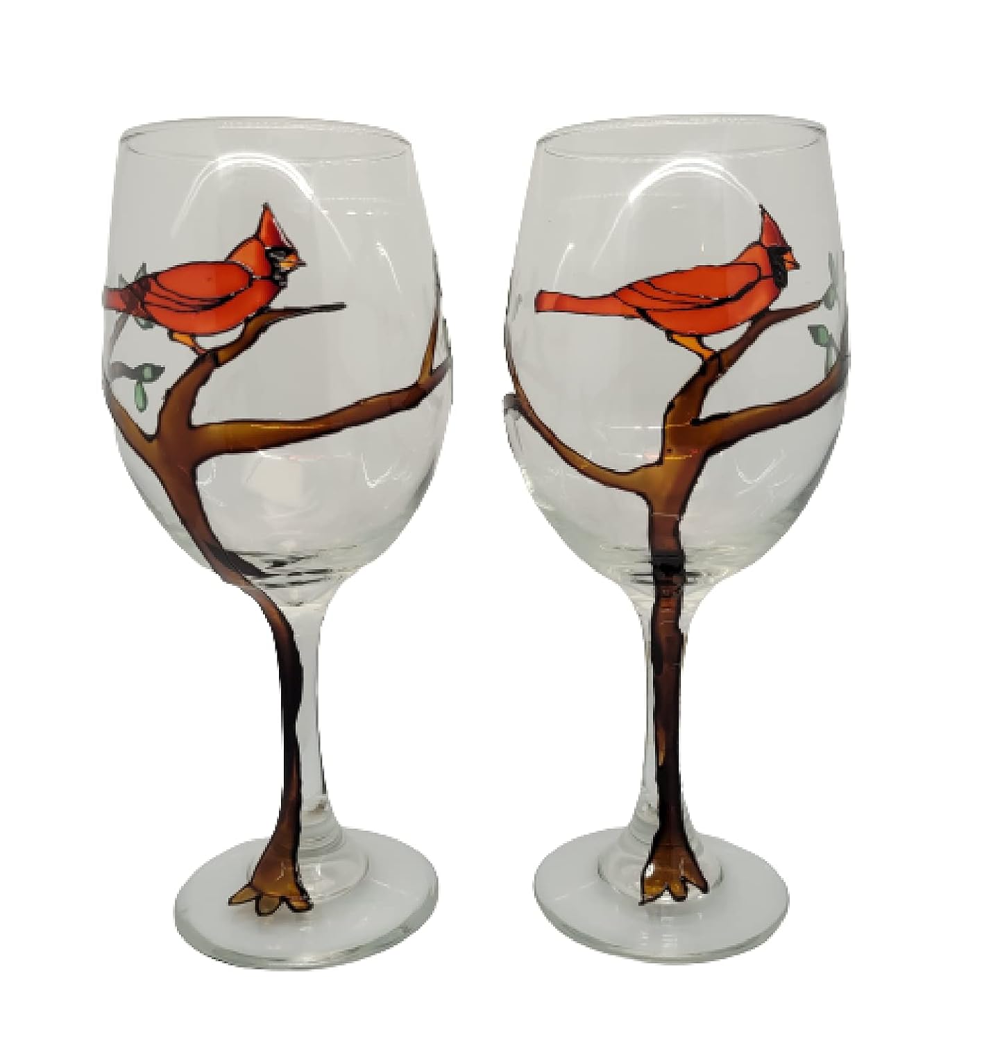 Amazon.com: 2 Red Cardinal Bird in a Tree Hand Painted Wine Glasses Set ...