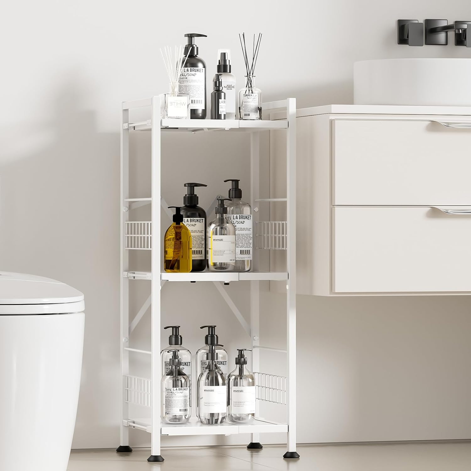 Amazon.com: Himix 3-Tier Narrow Shelf, Expandable Metal Narrow Shelving ...