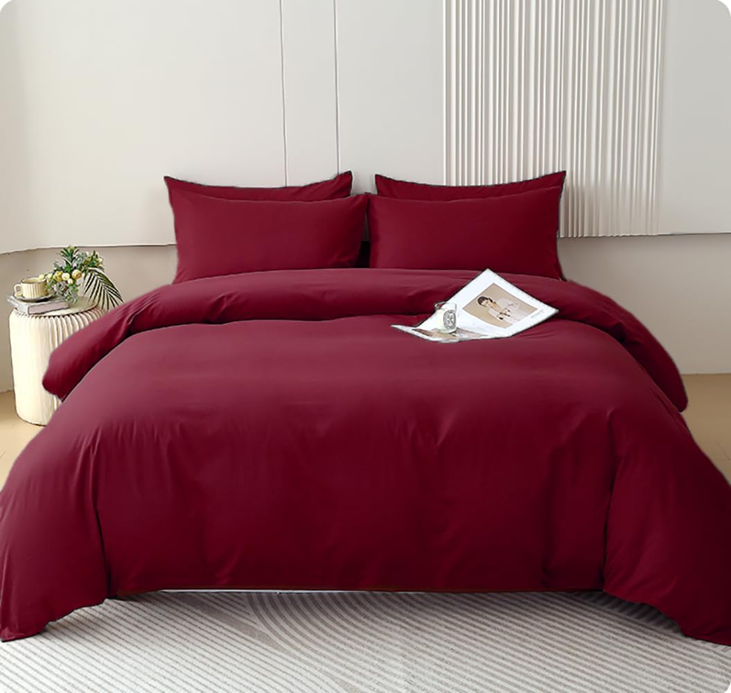Amazon.com: Houseri Dark Red California King Comforter Set, 3 Piece ...