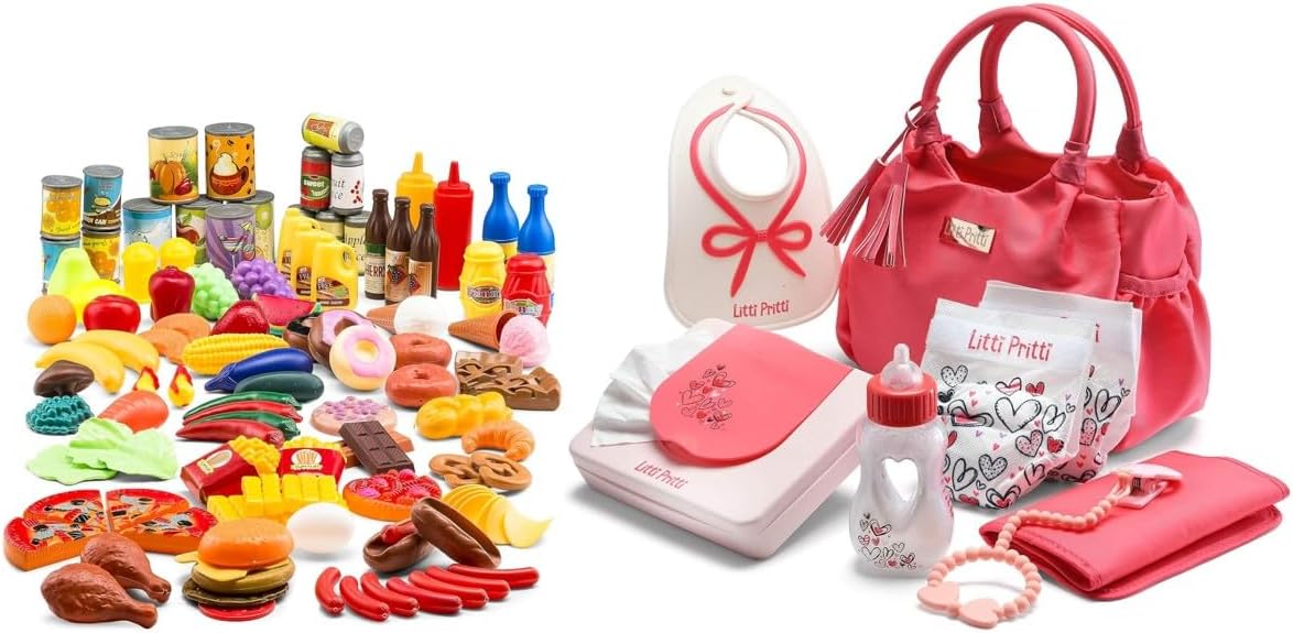 Amazon.com: Jaxojoy 122 Piece Pretend Play Food Set and Litti Pritti ...