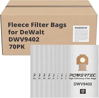 POWERTEC 75029-Case14 Fleece Filter Bags for DeWalt DWV9402 Fits DWV012 ...