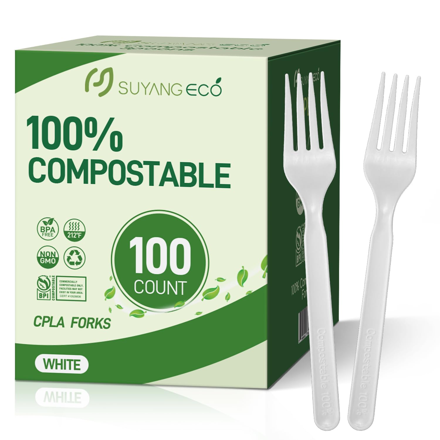 Amazon.com: SUYANGECO Compostable Disposable Forks 100 Count 100% ...