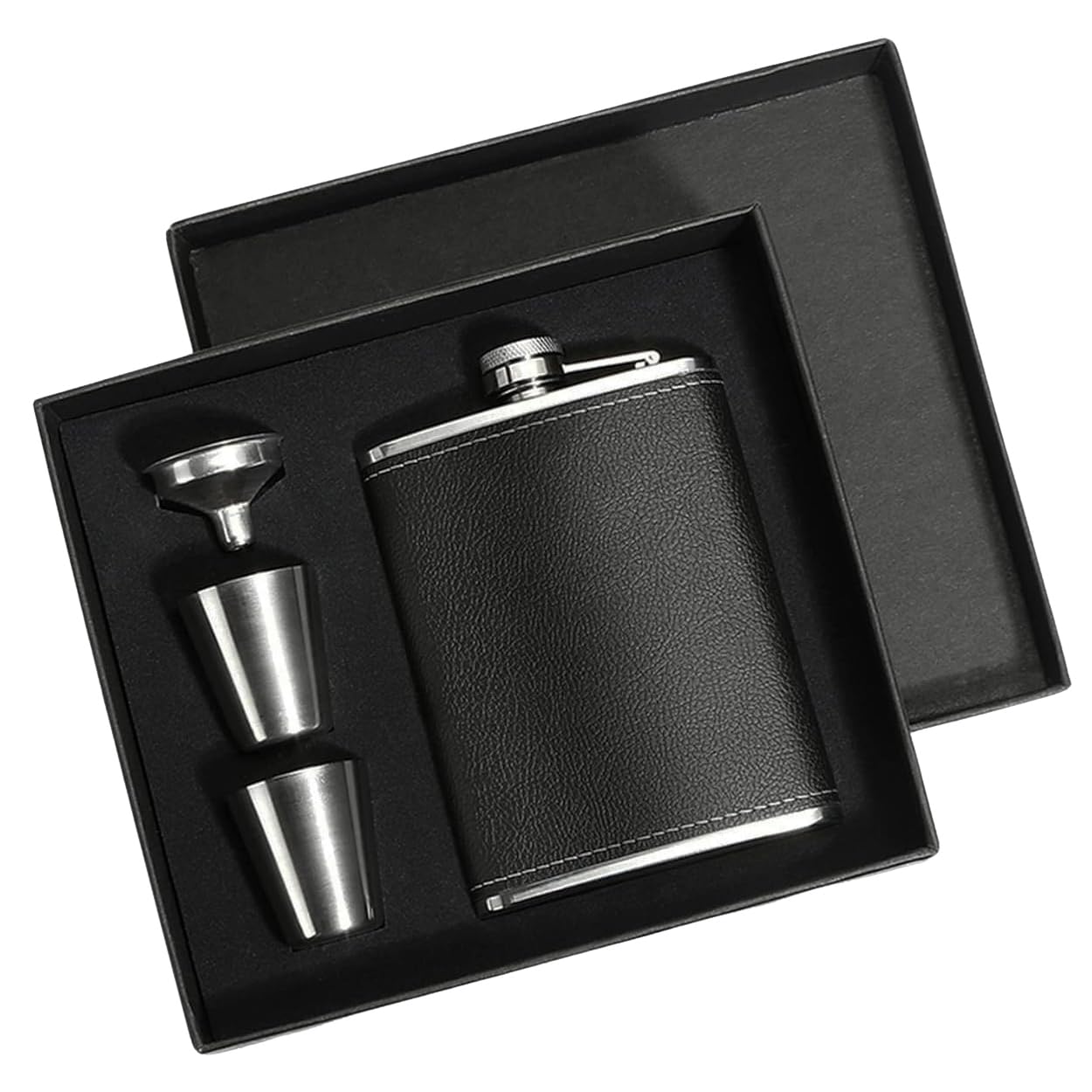 Store2508 Leather & Stainless Steel Hip Flask Set 8oz with 2 Glasses ...