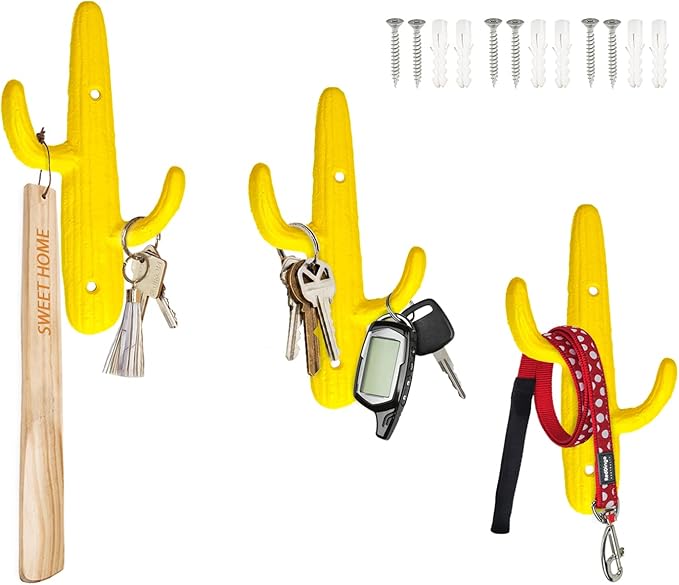 Amazon.com: Comfify Set of 3 Hooks Cast Iron Cactus Double Wall Mounted ...