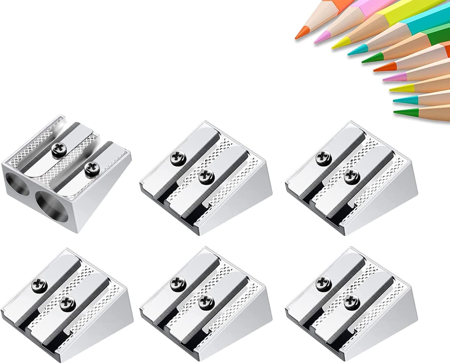 Pencil Sharpeners,6 PCS Metal Pencil Sharpener Handheld 2 Holes Quality ...