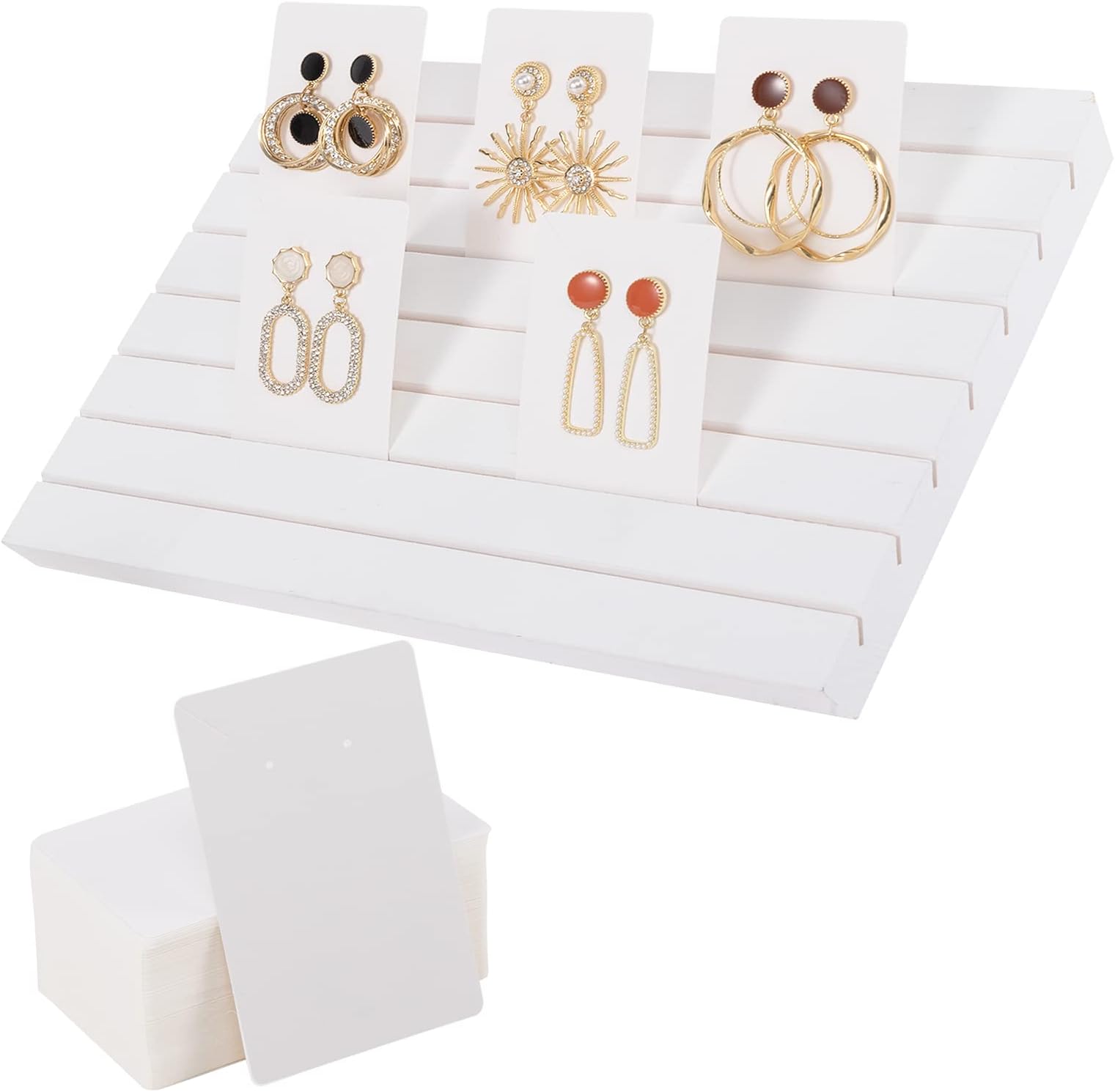 Amazon.com: Elsjoy Wood Earring Display Stand with 200 pcs Cards ...