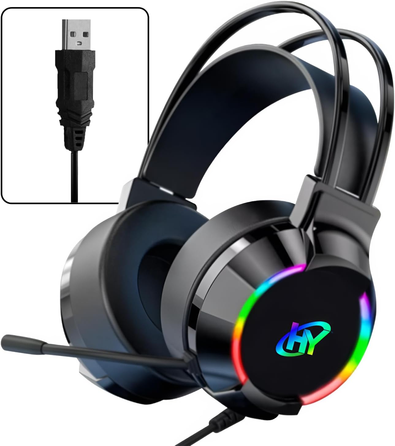 HY 7.1 USB Gaming Headphones Active Noise-Cancellation Over The Ear ...