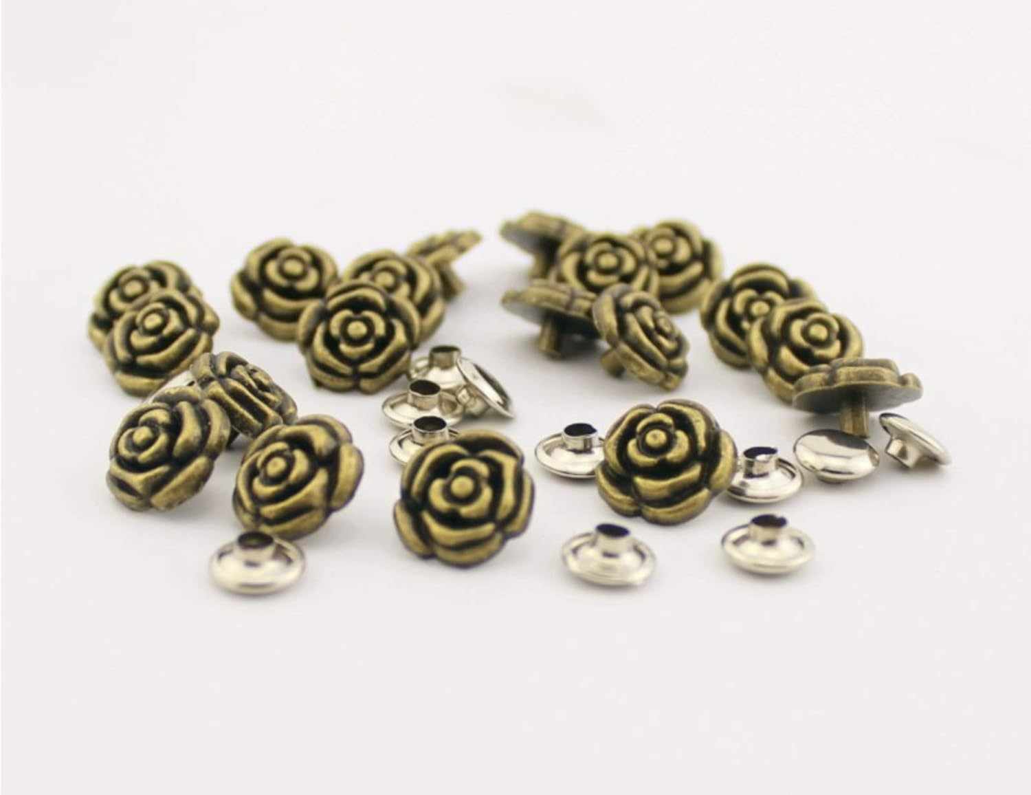 Amazon.com: 20Set Antique Brass Roses Rivets Leathercraft Brads Conchos ...