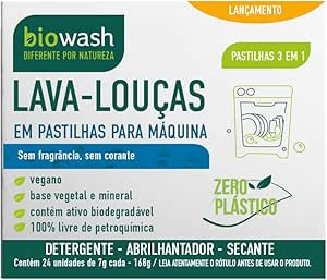 Biowash Detergente Lava Louças em Pastilhas Biodegradável 168g : Amazon ...