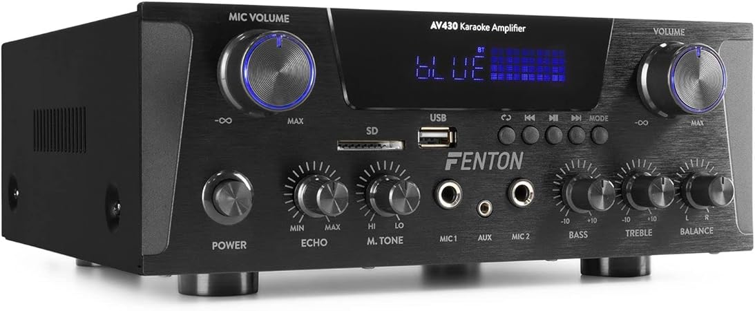 Fenton AV430B Stereo Karaoke Amplifier with Bluetooth, 2x 300W - Black ...
