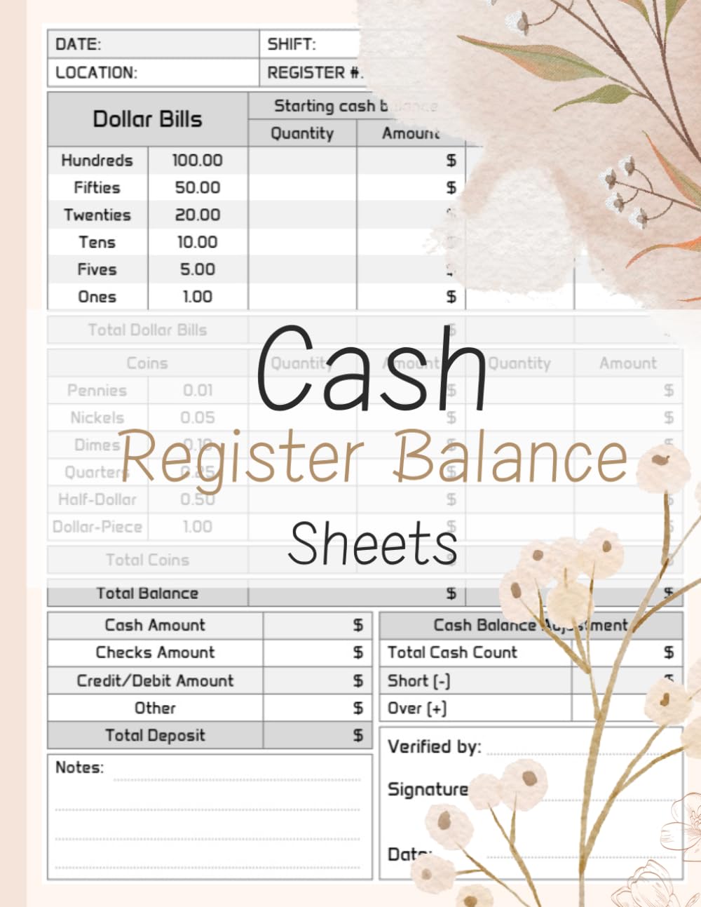 Amazon.com: Cash Register Balance Sheets: Clear and Simple Log Book for ...