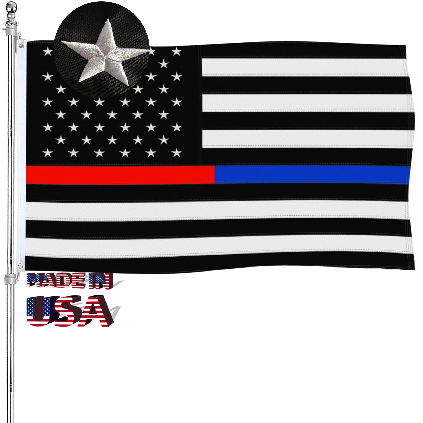 Amazon.com : Thin Red Blue Line Flag 3x5 Police Fire American Flag ...