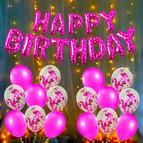 Party Propz Pink Happy Birthday Decoration Letters Foil Latex Balloons ...