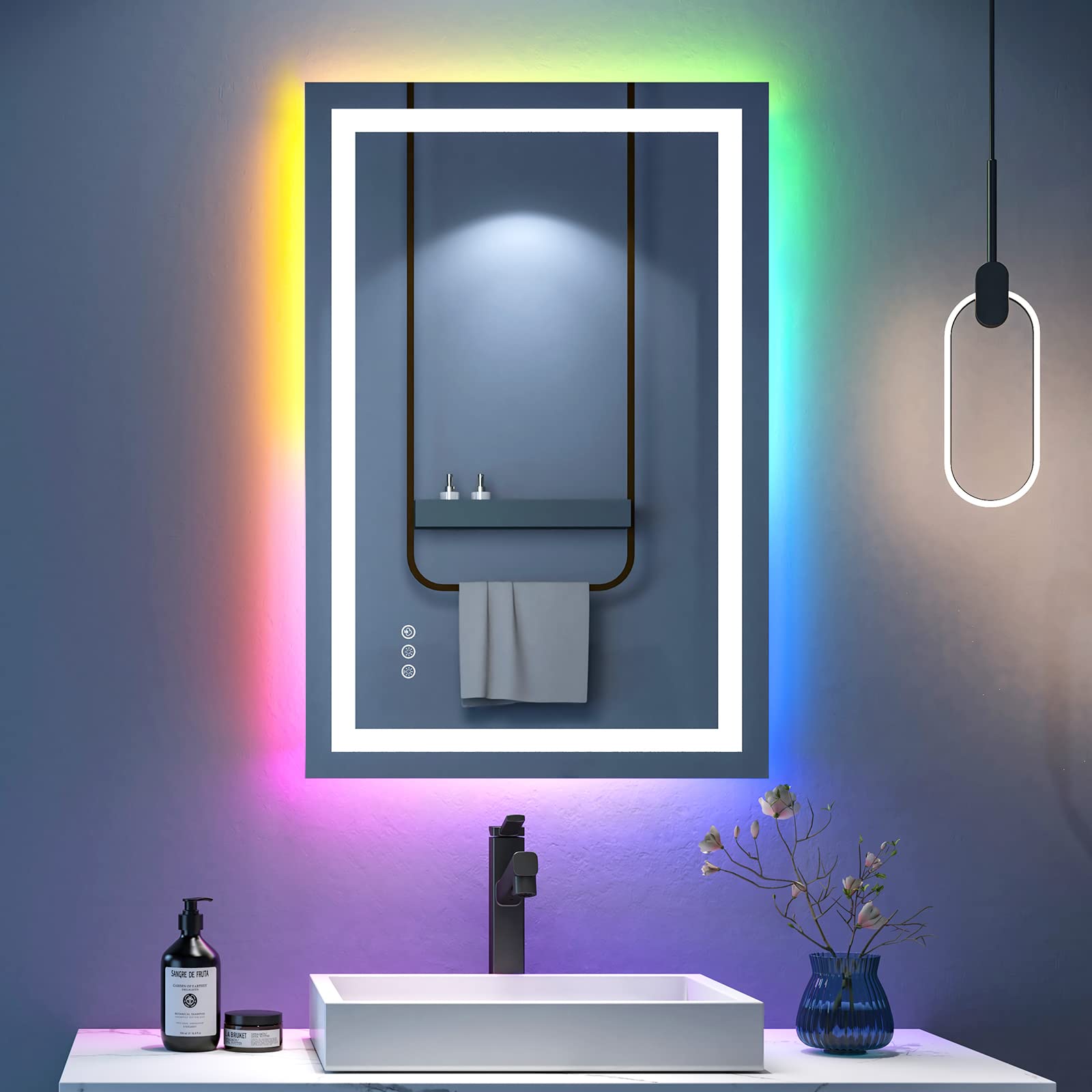 Amazon.com: HANLIAN 36x28 Inch Wall Led Mirror for Bathroom, RGB ...