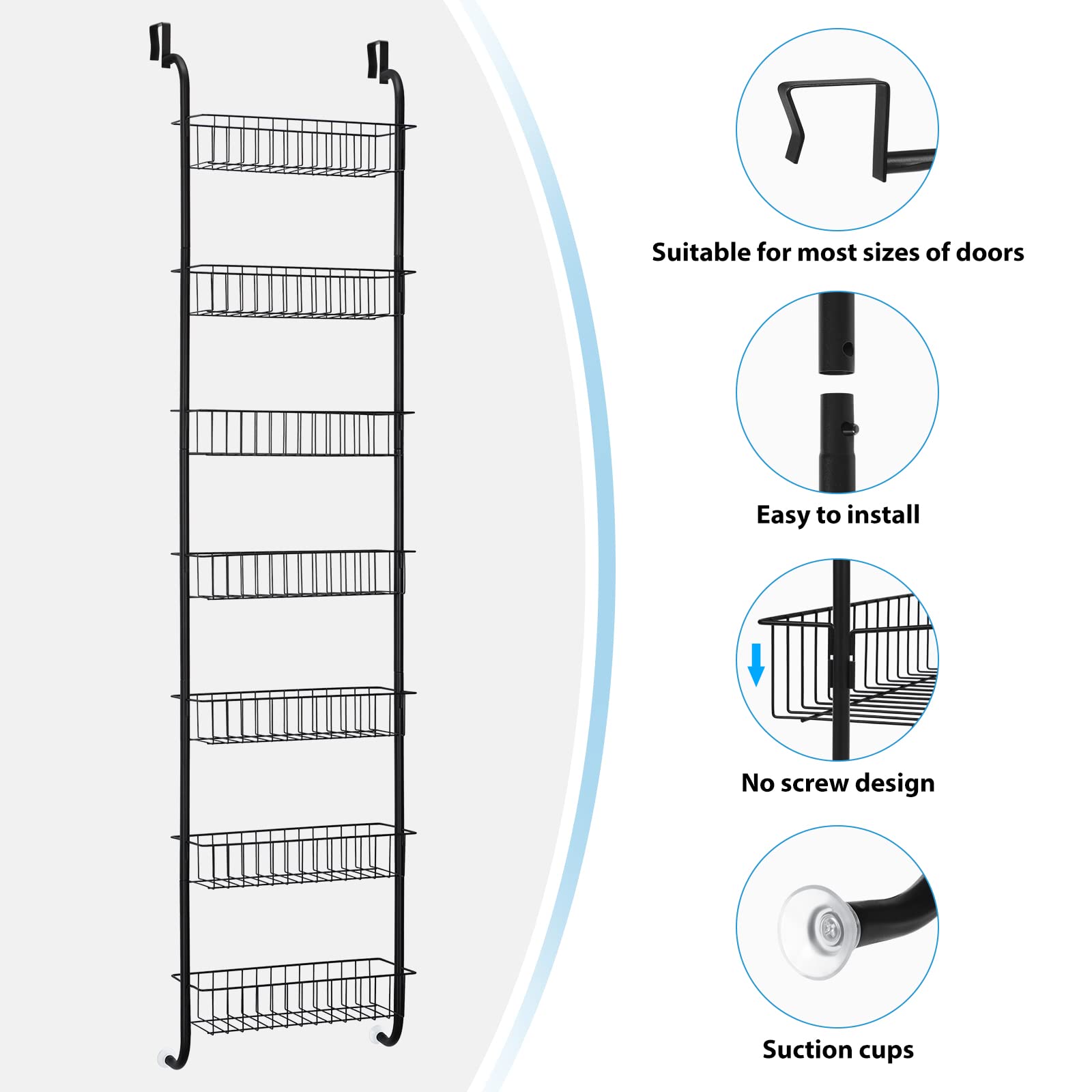 NORCEESAN 7 Tier Over The Door Rack Organizer, Heavy-Duty Metal Pantry ...