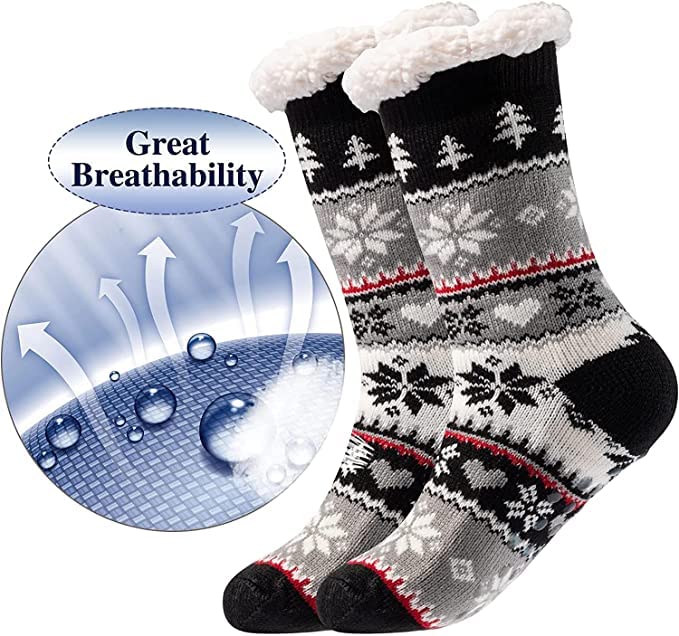 Buy Malvina Women Men Sherpa Lining Fuzzy Slipper Socks, Winter Crochet ...