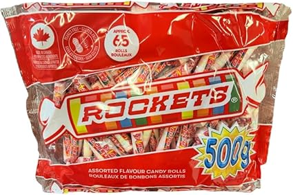 Rockets assorted candy rolls 500g - 65 rolls Made in Canada, excellent ...