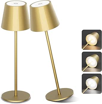 Aipsun 2 Pack Gold Table Lamp LED Modern Rechargeable Portable Table ...
