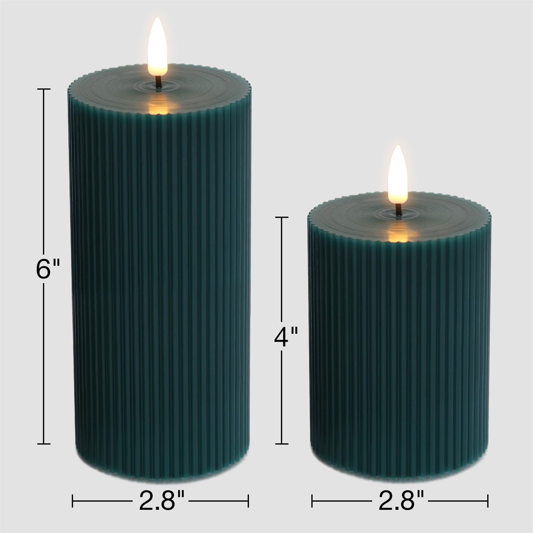 Girimax Teal Ribbed Flameless Pillar Candles with Remote, 2 Pack ...