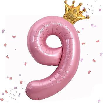 Amazon.com: 40 Inch Pink Number 9 & Mini Crown Balloon for Birthday ...