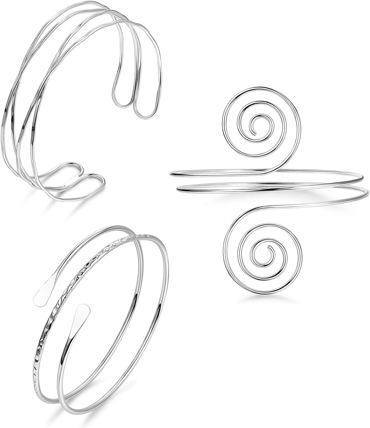TELAIN Oberarmreif Silver Set Upper Arm Bangle with 3 Silver Bangles ...