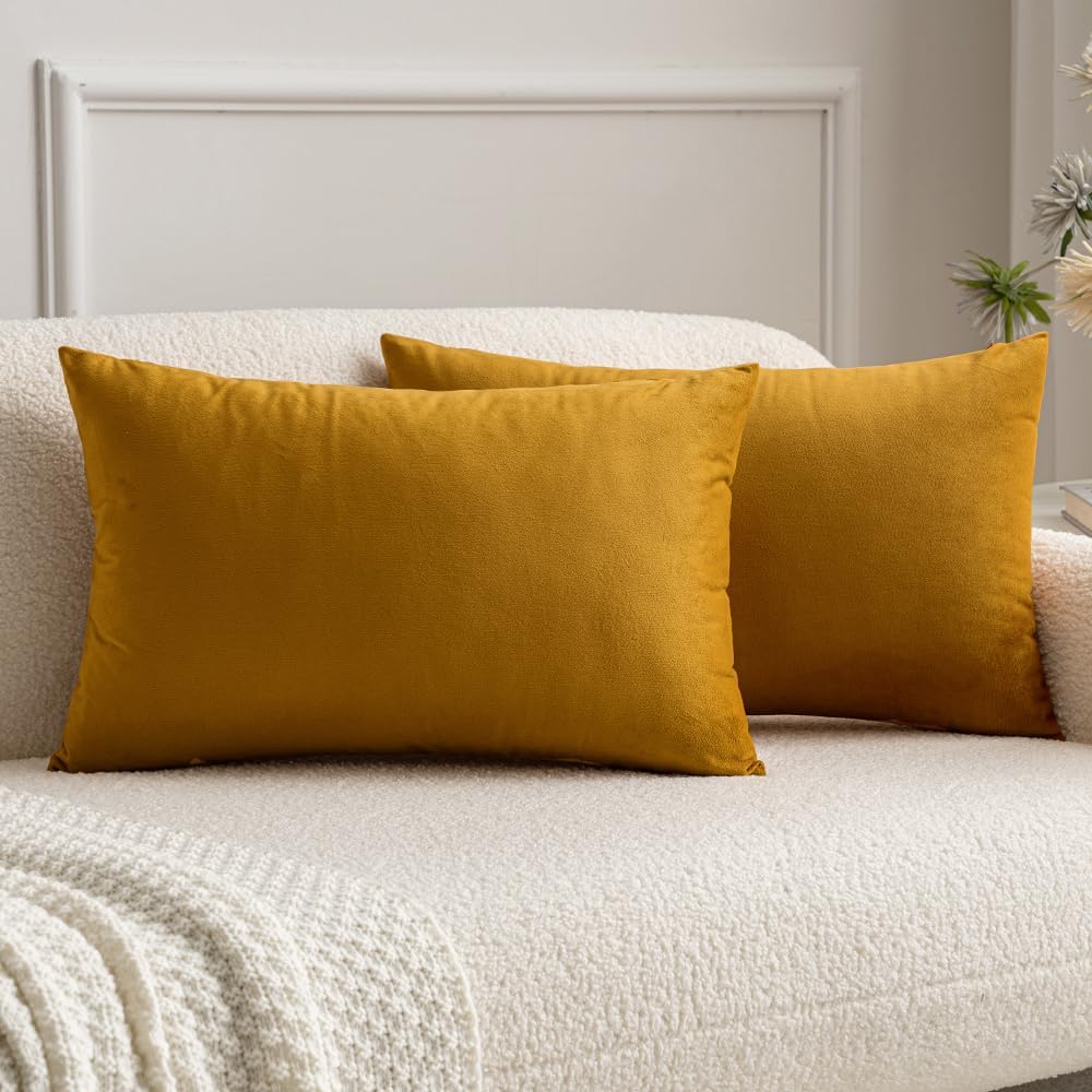 Amazon.com: MIULEE Pack of 2 Mustard Yellow Pillow Covers 12x20 Inch ...