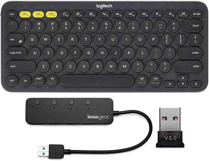 Logitech K380 - Paquete de teclado Bluetooth multidispositivo con concentrador USB 3.0 y ...