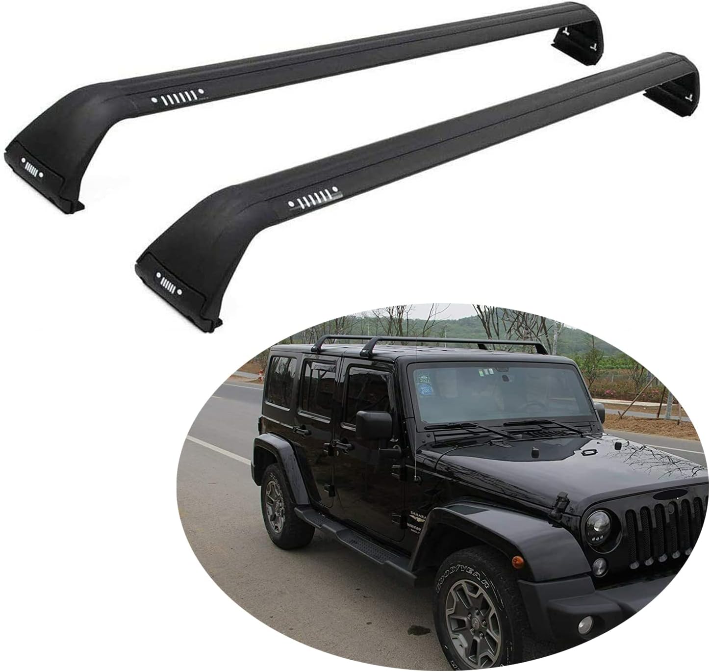 Amazon.co.jp: FENQING-Y アルミルーフレール クロスバー 盗難防止 Jeep Wrangler JL JK 2007 ...