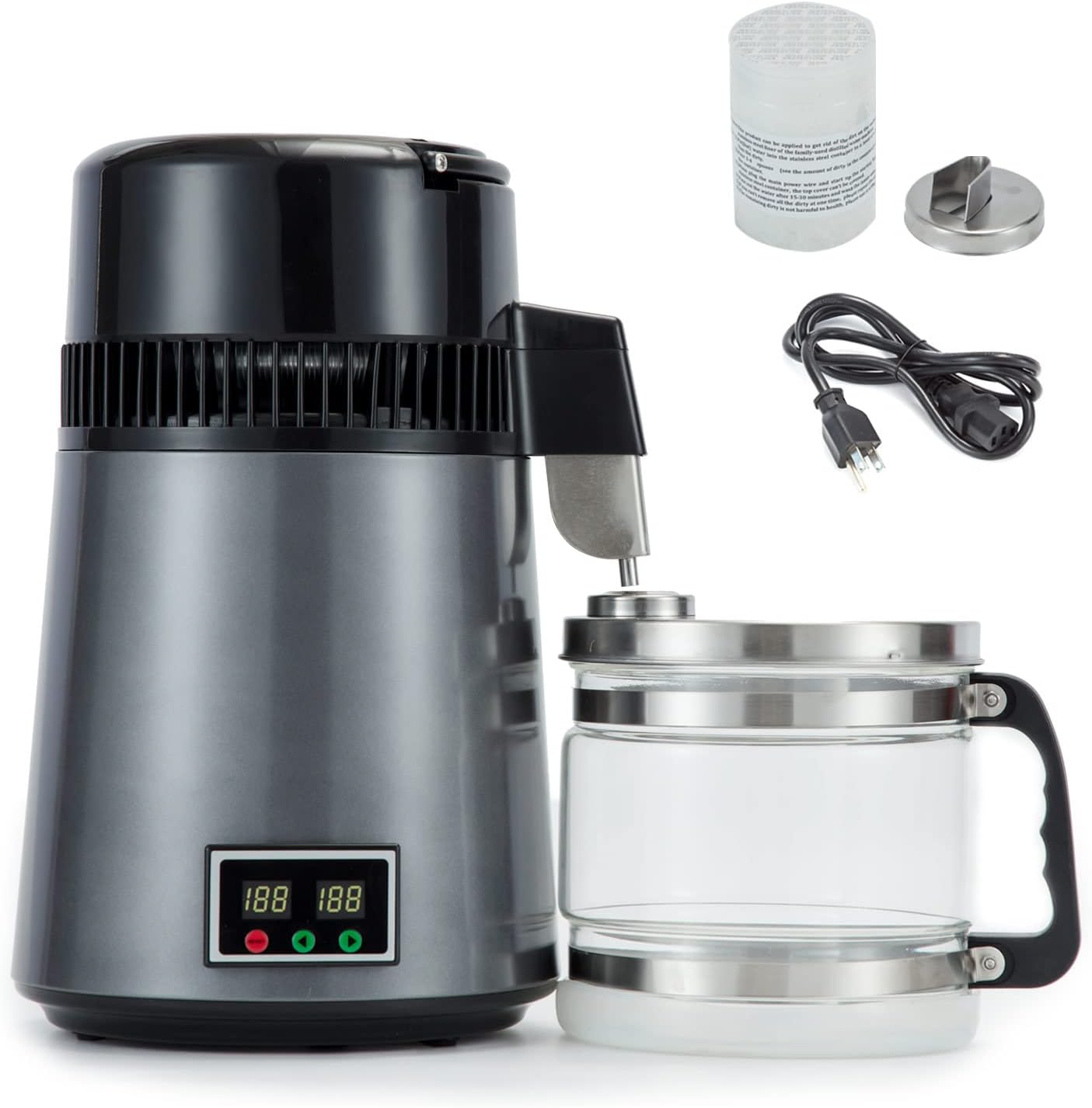 Amazon.com: Water Distiller w/ Glass Container;750W,1.1Gal/4L Capacity ...