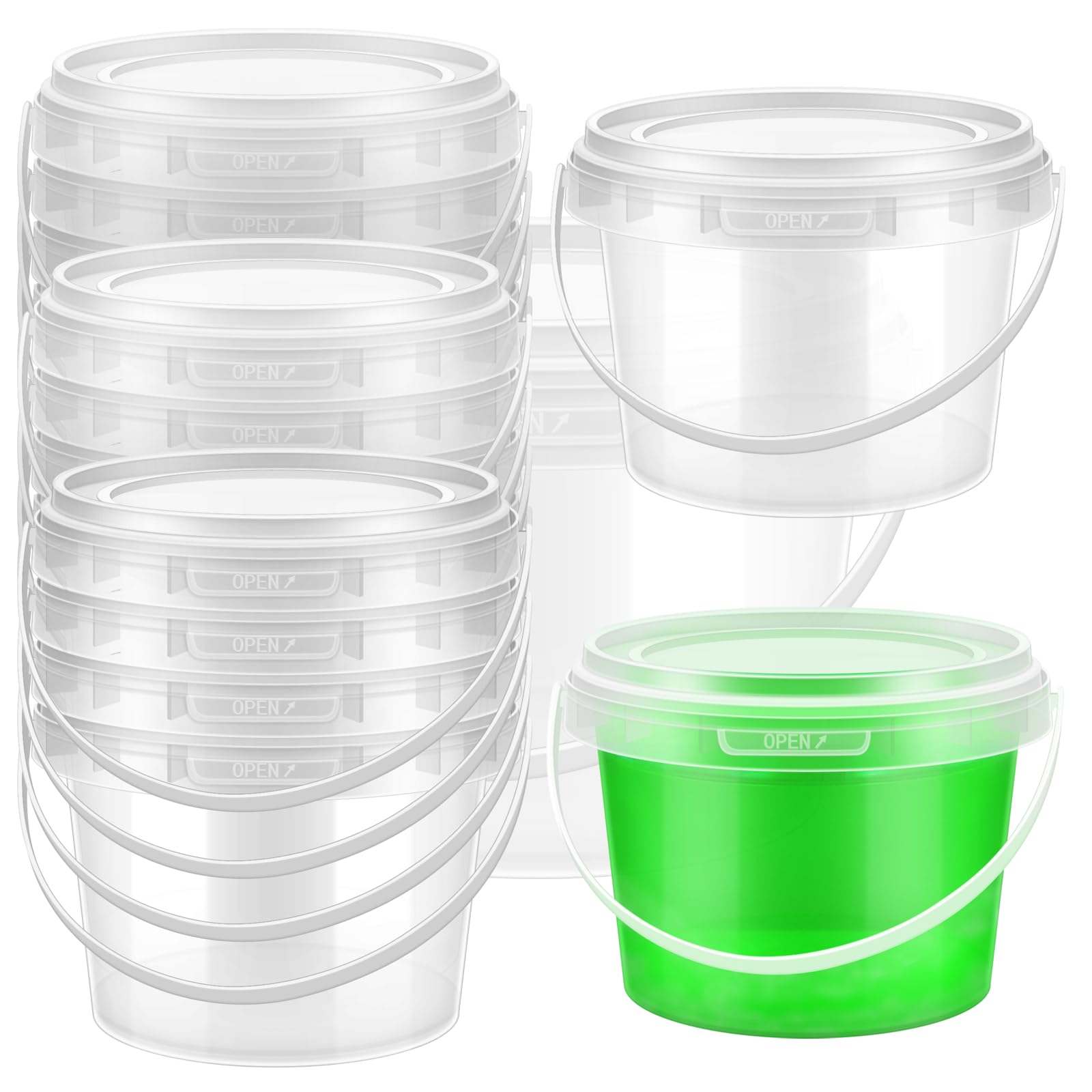 Amazon.com: 10oz Containers with Lids and Handles Plastic Clear Bucket ...
