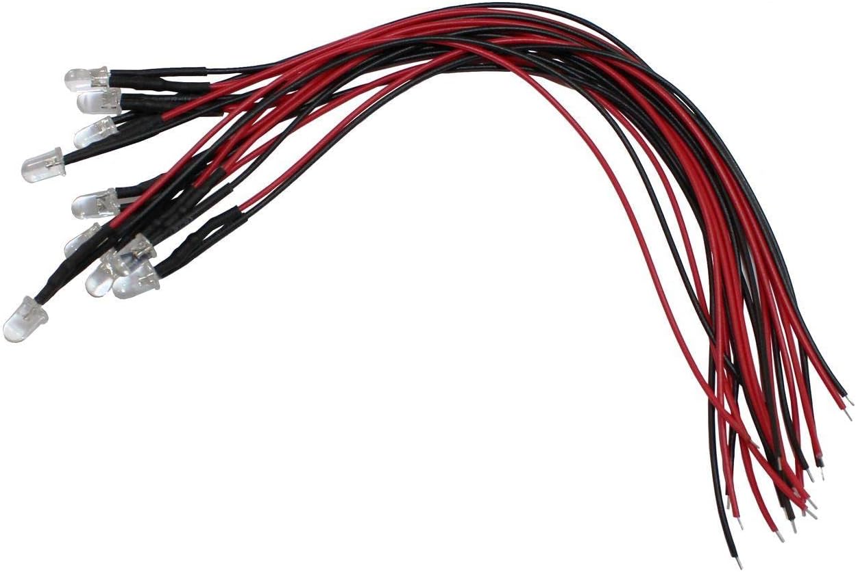 10x Superhelle LEDs 5mm Warm-Weiß 3000K für 5V 20cm Kabel 10000 ...