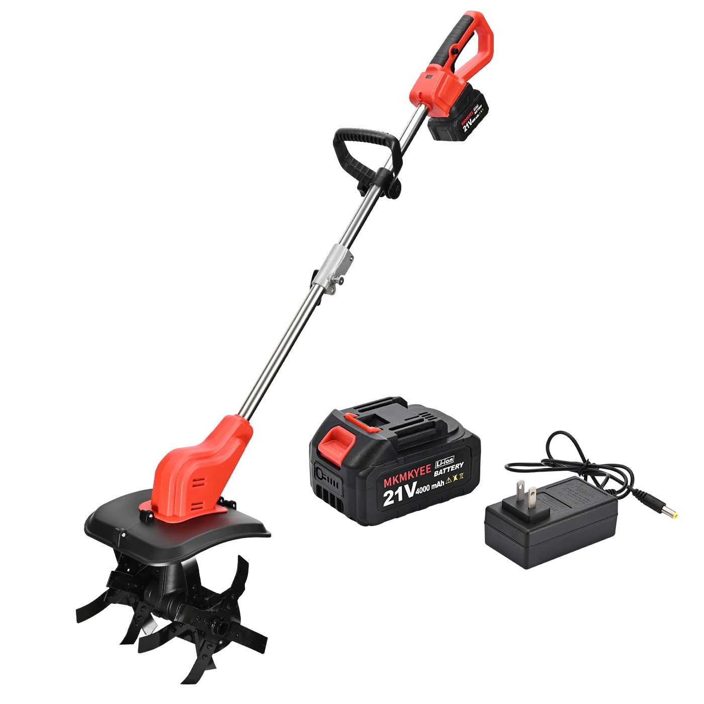 Amazon.com : 21v Cordless Tiller Cultivator, 300 RMP Tiller Has Battery ...