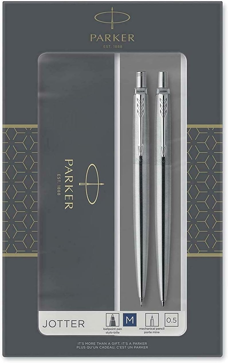 Parker Jotter Duo Gift Set with Ballpoint Pen & Mechanical Pencil (0.5mm) , Stainless Steel with ...