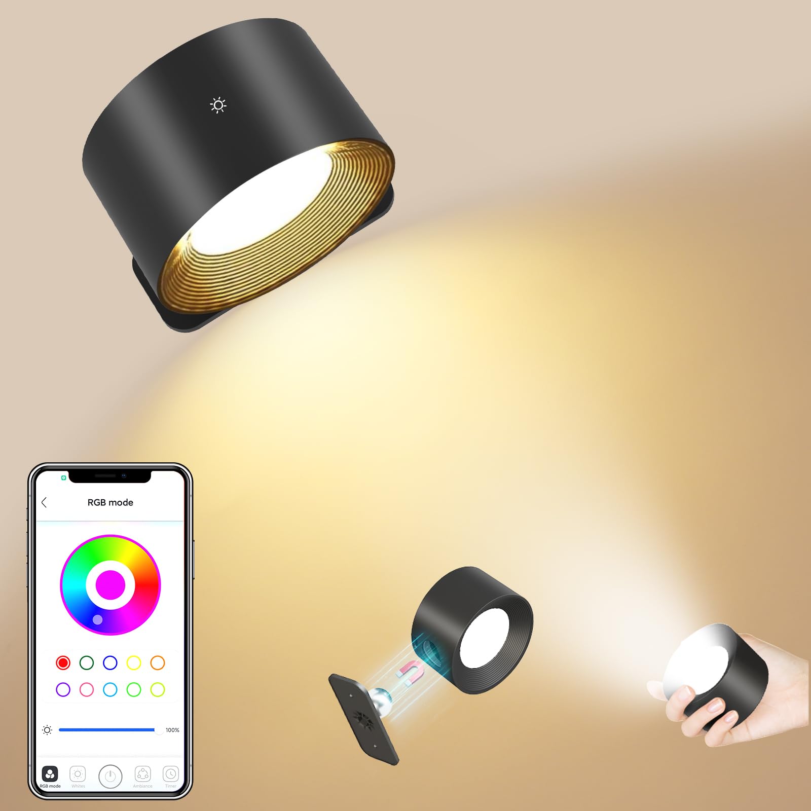 Kevenry Smart Wall Mounted Sconces with Battery Operated, LED Wall ...