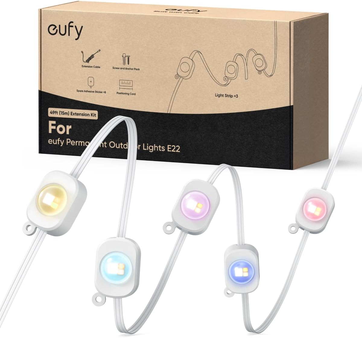 eufy Permanent Outdoor Lights 50ft Extension Add-On Kit for E22 with 30 ...