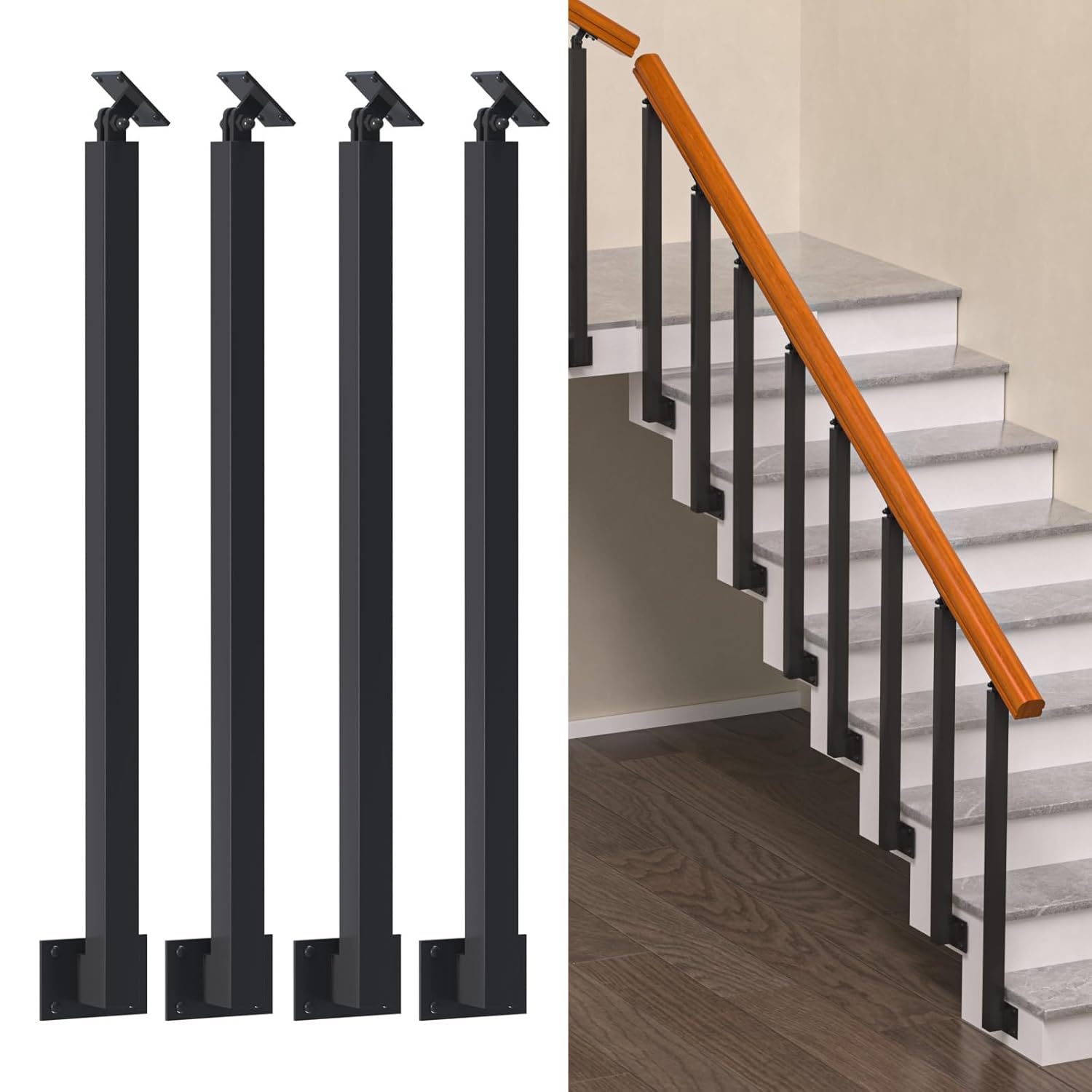 YOBEST Black Stair Balusters Post, Square Metal Railing Spindles ...