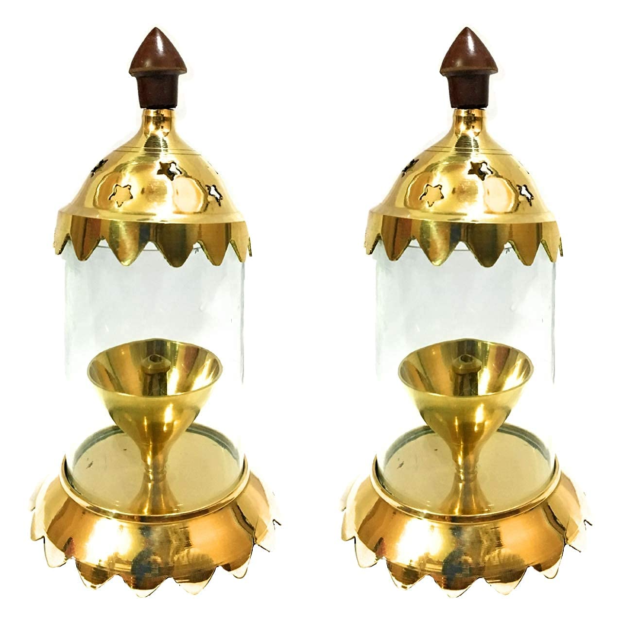 Buy Global Decor Lotus Glass Diya Brass Akhand Diya Lamp Brass, Glass ...