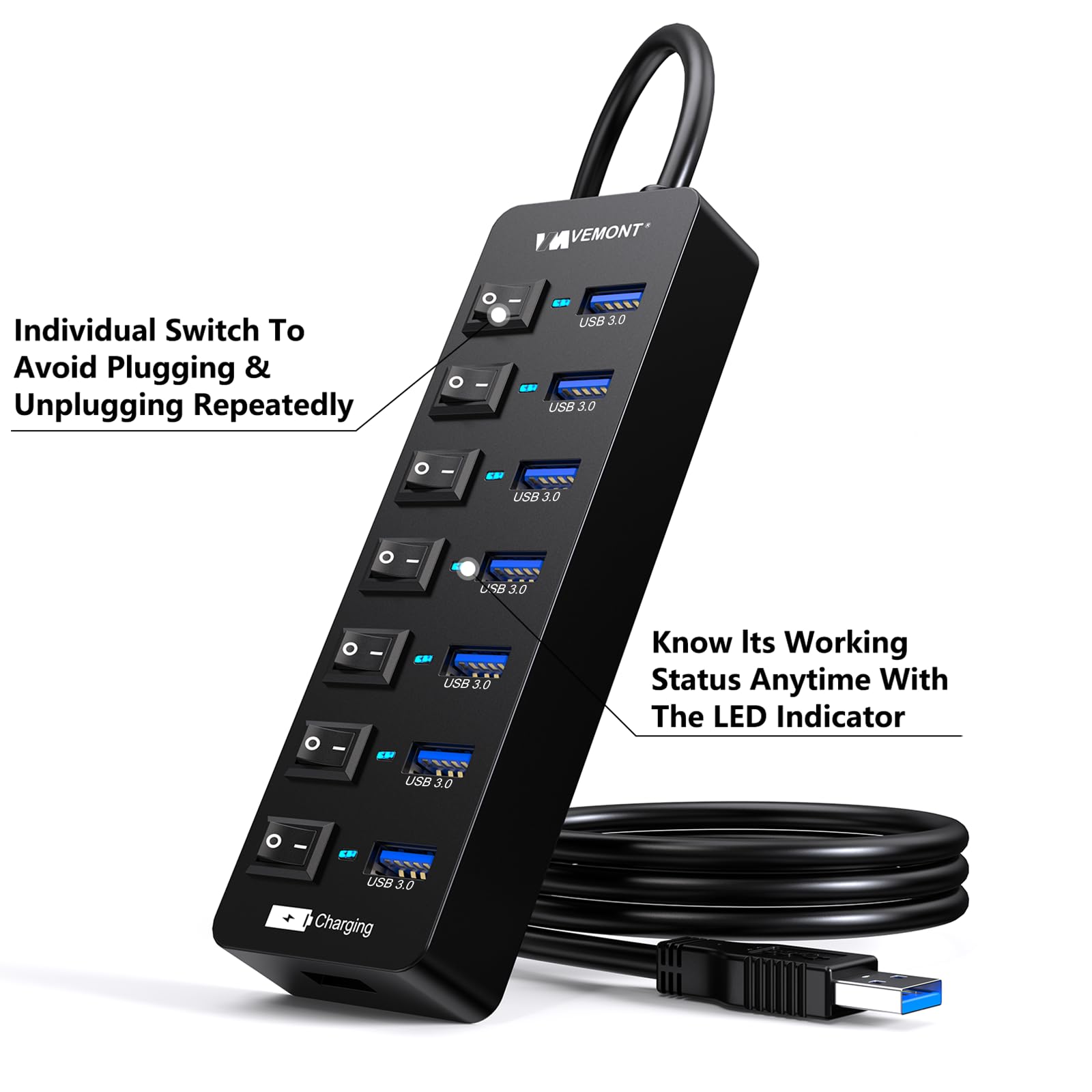 Snapklik.com : Powered USB Hub 3.0,VEMONT 7 Ports Multi USB Hubs And 1 ...