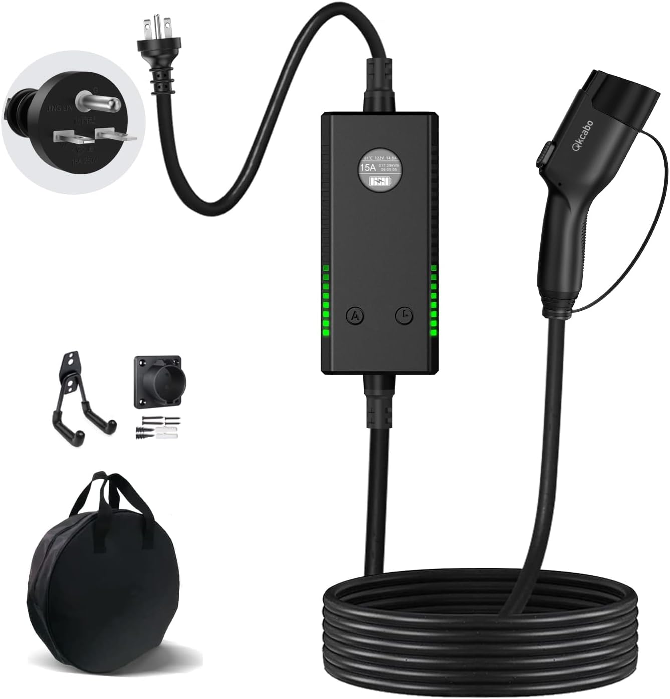 Amazon.co.jp: Qkcabo 3KW 電気自動車 充電ケーブル EV充電器 100V-240V、6A/8A/10A/13A/15A 電流調整可能の家庭用自動車充電ガンSAE ...