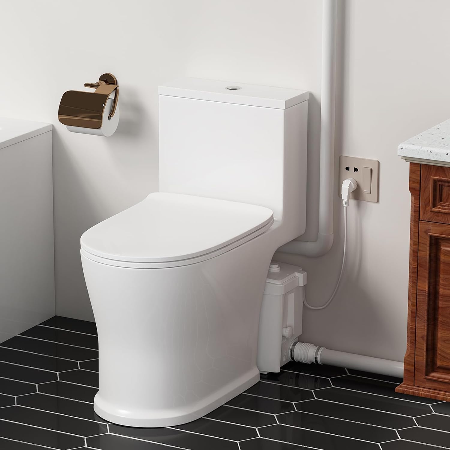 500Watt Upflush Macerating Toilet System for Basement, Dual Flush ...