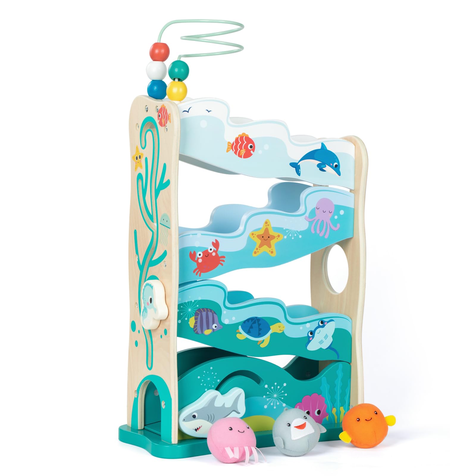 Rundad Montessori Toys for 1 2 Year Old, Wooden Ocean Slide Set, Ball ...