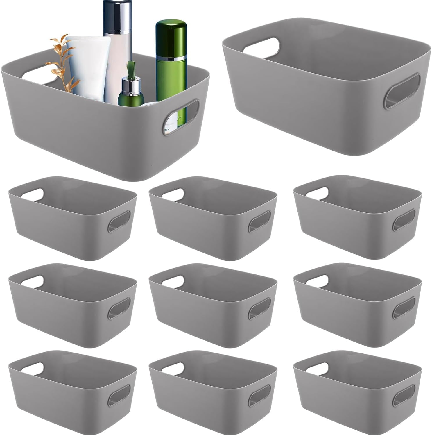 SHUESS 10 Pcs Plastic Storage Baskets - Grey Plastic Storage Boxes ...