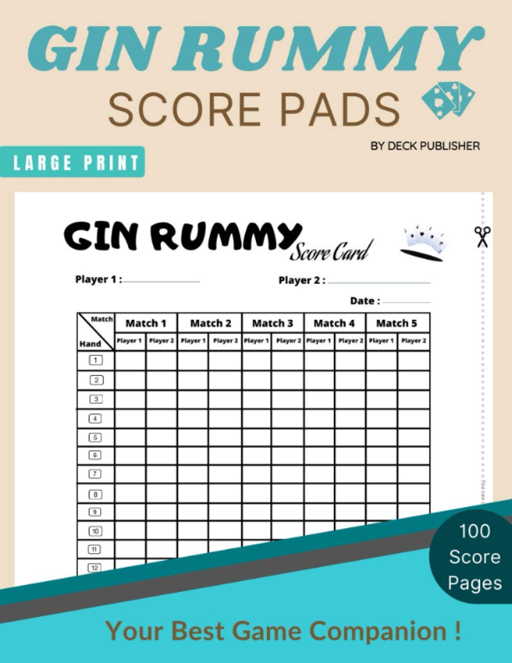 Gin Rummy Score Pads: 100 Gin Rummy Game Score Sheets for Scorekeeping ...