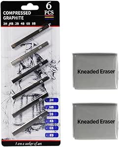 Amazon.com: XQIGI Graphite Sticks Square 6 Pieces, Kneaded Rubber ...