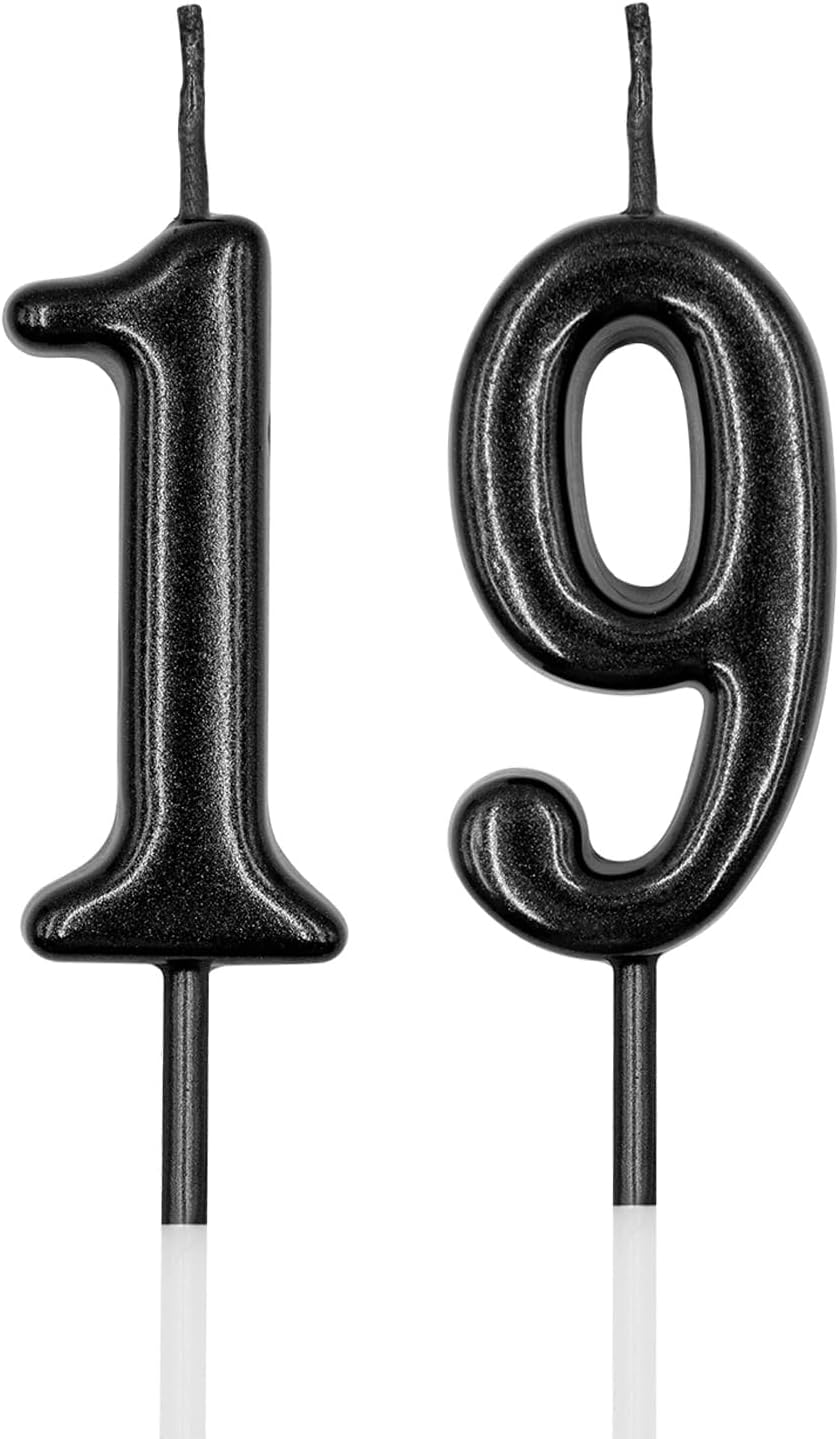 Amazon.com: 19th & 91st Birthday Candles, Black Number 19 91 Candle for ...