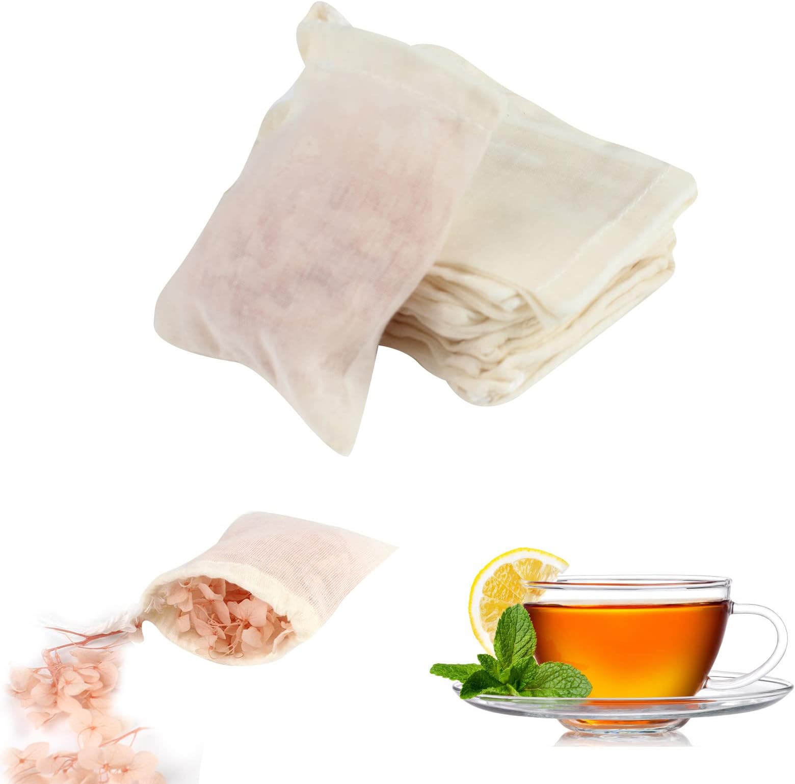 Amazon.com: LODROC 50 Pieces Tea Filter Bags, 100% Cotton Drawstring ...
