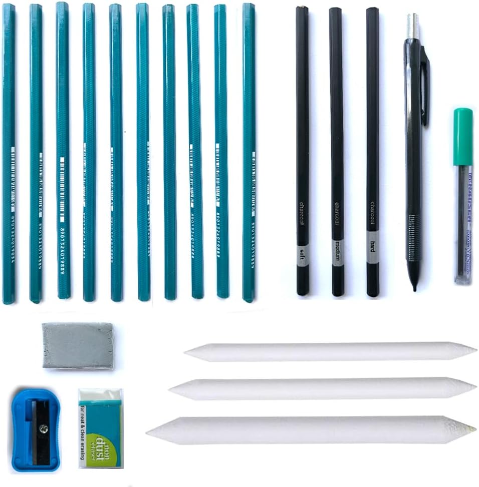 ArtZON Pencil Drawing Kit: 10 Graphite Pencils, 3 Charcoal Pencils ...