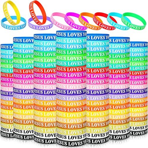 Amazon.com : Jerify 200 Pcs Jesus Loves You Silicone Bracelet Christian ...